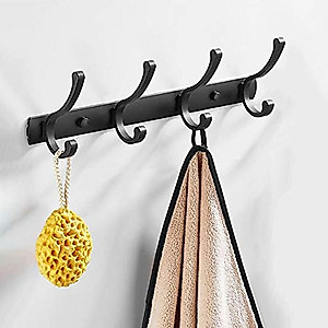 Spotact Wall Mounted Coat Rack, 4 Dual Hooks for Hanging Coats Black Towel Hanger 13.8”x1.3” Anti-Rust Clothes Hook for Entryway, Bathroom, Room, Kitchen (4 Hooks(2 Packs))
