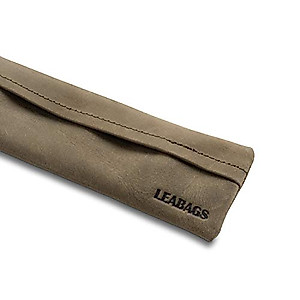 LEABAGS Leather Pencil Case - Genuine Leather Pencil Pouch Fort Vaux - Pen Case for Adults Men Women Work University Olive Green