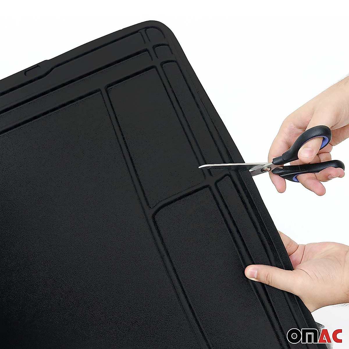 OMAC Under The Sink Mat, Trimmable, 34.6 x 22.4 inch, Waterproof, Cabinet Liner Protector for Kitchen and Bathroom, Undersink Tray, Rubber, Black