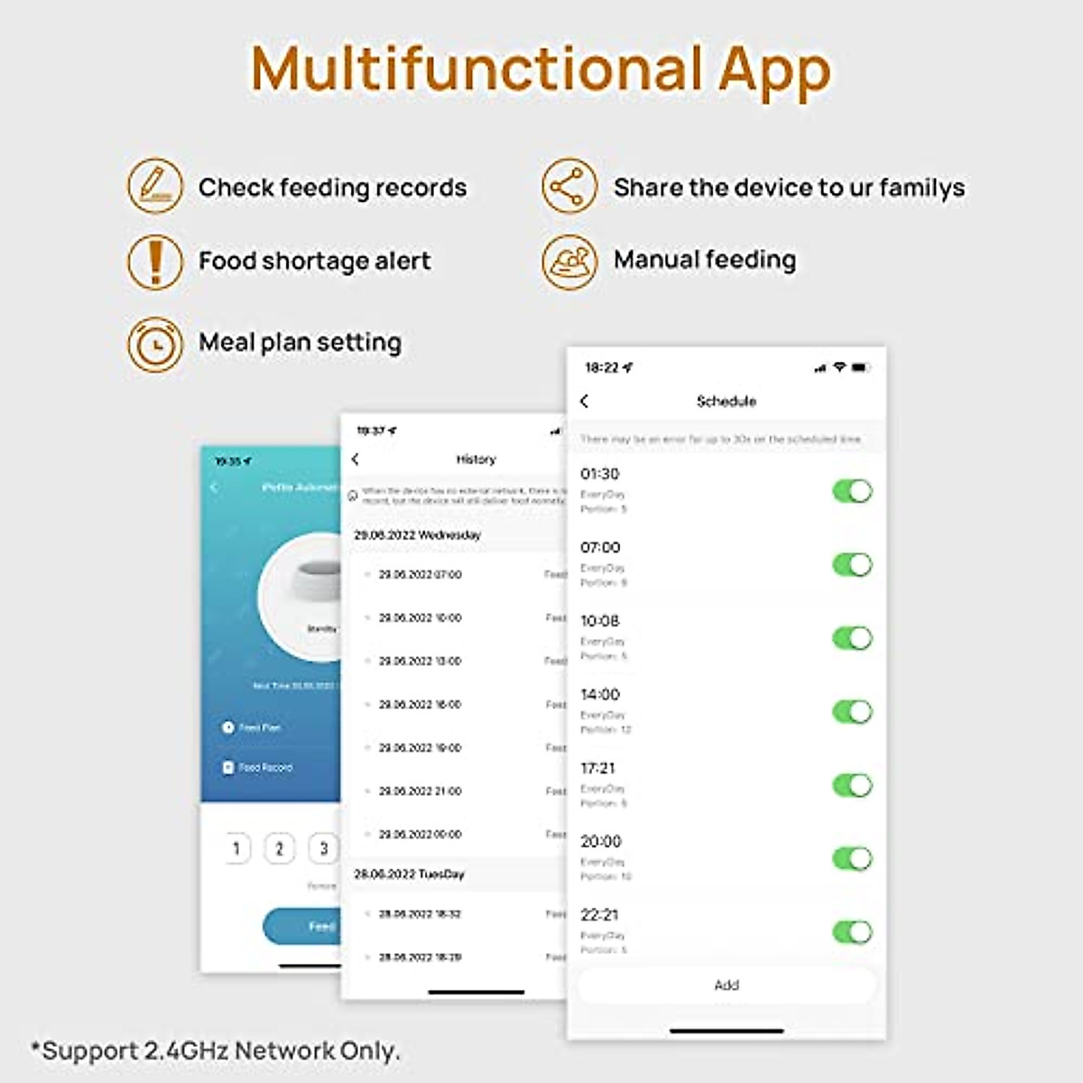 iPettie Automatic WiFi Pet Feeder for 2 Pets, 5L/21 Cup Capacity, 1-10 Meals Per Day, Adjustable Bowl Height, Smart Dog Cat Feeder with 2 Stainless Steel Bowls, Voice Recording, 2.4G WiFi App Control