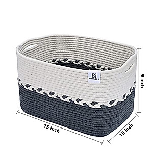 RITHLELA Bundle of Cotton Rope Basket Set, Woven Laundry Basket for Blankets Toys Clothes, Nursery Storage Basket with Handles - dark gray