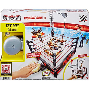 Mattel WWE Wrekkin' Kickout Ring Playset with Accessories & 2 Play Modes, Includes Launcher, Crane, WWE Championship & More, 13-inch x 20-inch