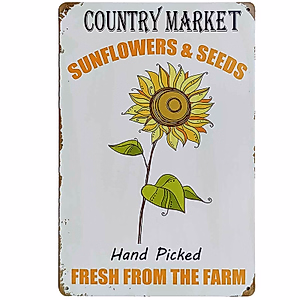 TISOSO Sunflower Seeds Hand Picked Vintage Tin Bar Sign Farmhouse Wall Home Decor Garden Decorative Plaque for Living Room, Bedroom or Bathroom 8X12Inch