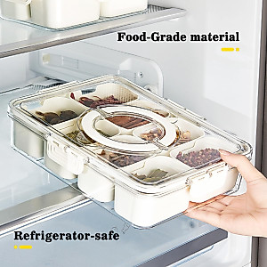 Luxital Divided Serving Tray with Lid and Handle - Portable Snackle Box Container - Snackle Box for Travel - Clear Organizer for Fruit, Veggie, Candy, Nuts - Perfect for Party, Picnic (2L)