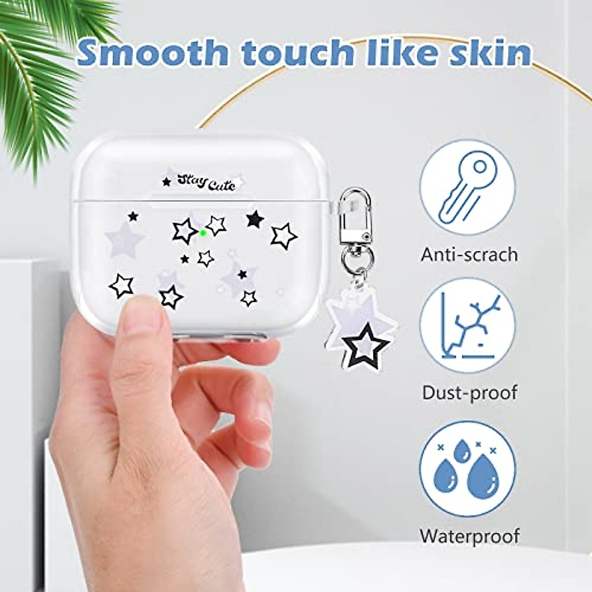 AirPod Pro 2 Case with Star Keychain, Cute Charms Star Pattern Design Clear Soft Protective Cover for AirPods Pro 2nd Generation 2022 Case