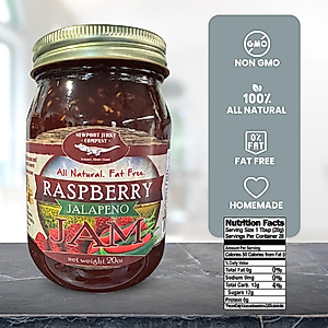 Newport Jerky Company All Natural Gourmet Raspberry Jalapeno Jam | Classic Spread for Burgers, Sandwiches, Toast, Cream Cheese, Charcuterie | Made in the USA! | Large Re-Usable 20 oz Glass Jar | FAT FREE, GLUTEN FREE & ALL NATURAL
