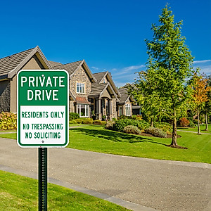 SmartSign 18 x 12 inch “Private Drive - Residents Only, No Trespassing, No Soliciting” Metal Sign, 63 mil Aluminum, 3M Laminated Engineer Grade Reflective Material, Green and White, Made in USA