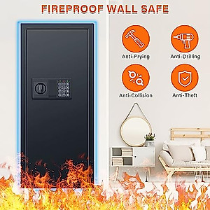 33.46" Tall Fireproof Wall Safes Between the Studs 16" Centers, Electronic Hidden Safe with Removable Shelf, Home Safe for Firearms, Money, Jewelry, Passport