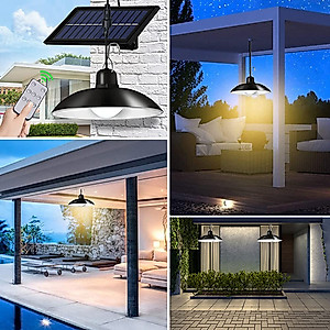 Aolyty Solar Pendant Light with Remote Control Dimmable Shed Light Waterproof Solar Powered Hanging Wall Light for Garden Yard Corridor Walkway Pathway Garage Driveway (Warm Light)