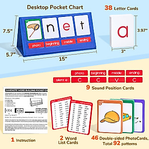 Gamenote Word Building Desktop Pocket Chart Tent Flash Cards Kit - CVC Words Phonics Games Blending Board for Kindergarten Reading and Spelling