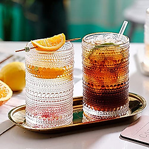 Bandesun Romantic Highball Glasses Set of 6, 12 oz Hobnail Glassware, Embossed Vintage Drinking Glasses for Beer, Cocktail, Soda, Beverage