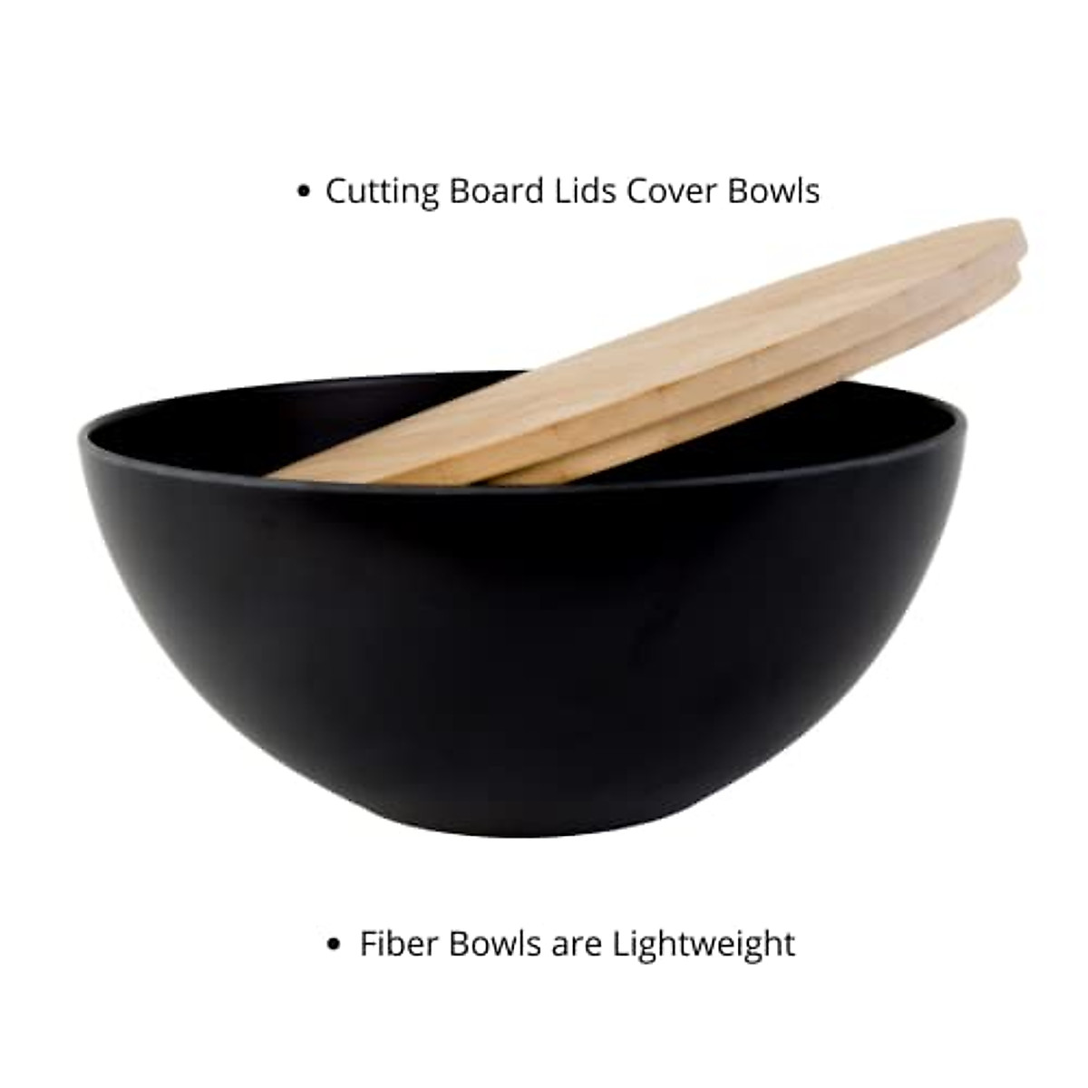 Salad Bowl Set with Lids, Bamboo Fiber Serving Bowls with Cutting Board Lids - Bowls for Kitchen - Preparing & Serving Fruits, Veggies, Chips, Dips & More, Mixing Bowl Set with Serving Utensils