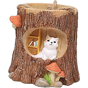 Flower Pot Hanging Tree Stump Succulent Flower Pot Flowerpot Holder Garden Planter, Flowers Container, Home Patio Decor Ornament - Cat