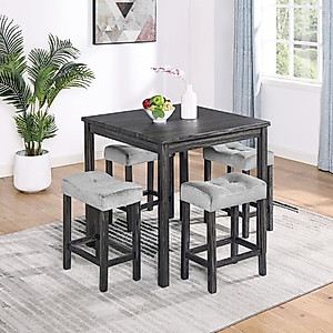 Yone jx je Dining Table, Bar Table and Chairs Set, 5 Piece Dining Table Set, Industrial Kitchen Table and Chairs for 4,Breakfast Table Set, for Living Room, Dining Room, Game Room (Black+ Gray)