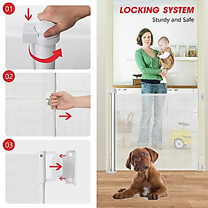 Cosagon Retractable Baby Gate,35" Tall,Extends to 59" Wide,Extra Wide Safety Gate,Mesh Pet Dog Gate for Stairs,Doorways,Hallways,Indoor/Outdoor (White)