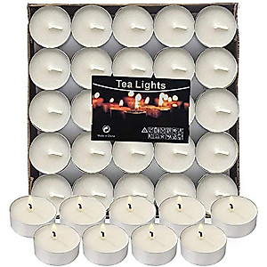 50Pack Tealight Candles,Unscented Tea Lights Candles, White, Smokeless, Dripless & 6Hours Burn Time Long Burning Paraffin Tea Candles for Home, Romantic Decor，Pool, Shabbat, Weddings & Emergencies