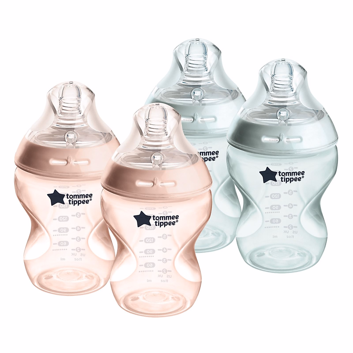 Tommee Tippee Baby Bottles, Natural Start Anti-Colic Baby Bottle with Slow Flow Breast-Like Nipple, 9oz, 0m+, Self-Sterilizing, Baby Feeding Essentials, Pink & Green, Pack of 4