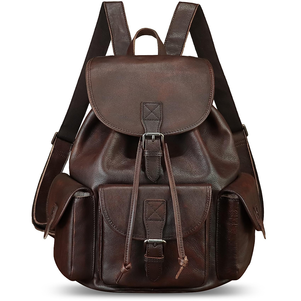 IVTG Genuine Leather Backpack Vintage Handmade High Capacity Leather Rucksack Casual Daypack Retro Knapsack Purse (Coffee)