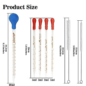 6Pcs Glass Pipettes Dropper, 1ml 2ml 3ml 5ml 10ml Graduated Liquid Dropper, with Rubber Bulb and Cleaning Brush, Transfer Pipettes for Essential Oil