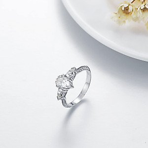 Ayafee Pear Shaped Engagement Rings for Women Center 1CT Moissanite Rings Platinum Silver Three Stone Wedding Anniversary Promise Rings - Size 7