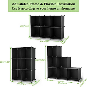 Homywish Cube Storage Organizer 6-Cube Closet Storage Shelves with Wooden Hammer DIY Closet Cabinet Room Storage Bookshelf Plastic Square Organizer Shelving for Home, Office, Bedroom, Black…