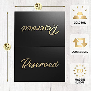10 Pack Black Reserved Table Signs for Wedding With Gold Foil Letters - Reserved Seating Signs for Wedding Chairs - Church Pews - Double Sided Reserved Signs for Tables - Table Tent Reservation Cards
