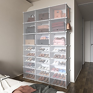 ROJASOP Portable Shoe Rack Organizer with Door, 72 Pairs White Shoe Storage Cabine Covered Shoe Rack Shoe Organizer for Closet Entryway Garage Closed Shoe Rack Organizer Cabinet with Doors
