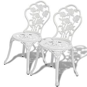 3 Piece Bistro Set | 3pcs Metal Patio Sets | Outdoor Decorative Conversation Sets | Garden 1 Round Table and 2 Chairs for Yard, Porch, Backyard, Balcony, Poolside | White Cast Aluminium and Iron