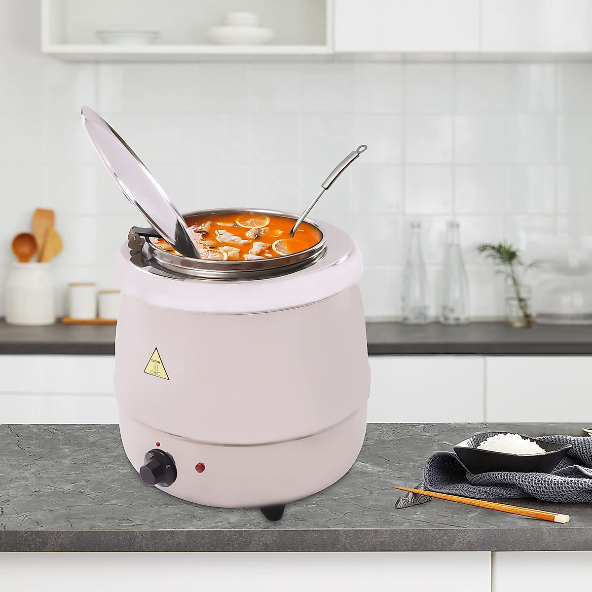 Commercial Soup Kettle Warmer, 201 Stainless Steel with with Lid and Removable Stainless-Steel Pot Insert for Buffet Food Warmer Chafing for Soup (10L/2.64GAL Capacity)