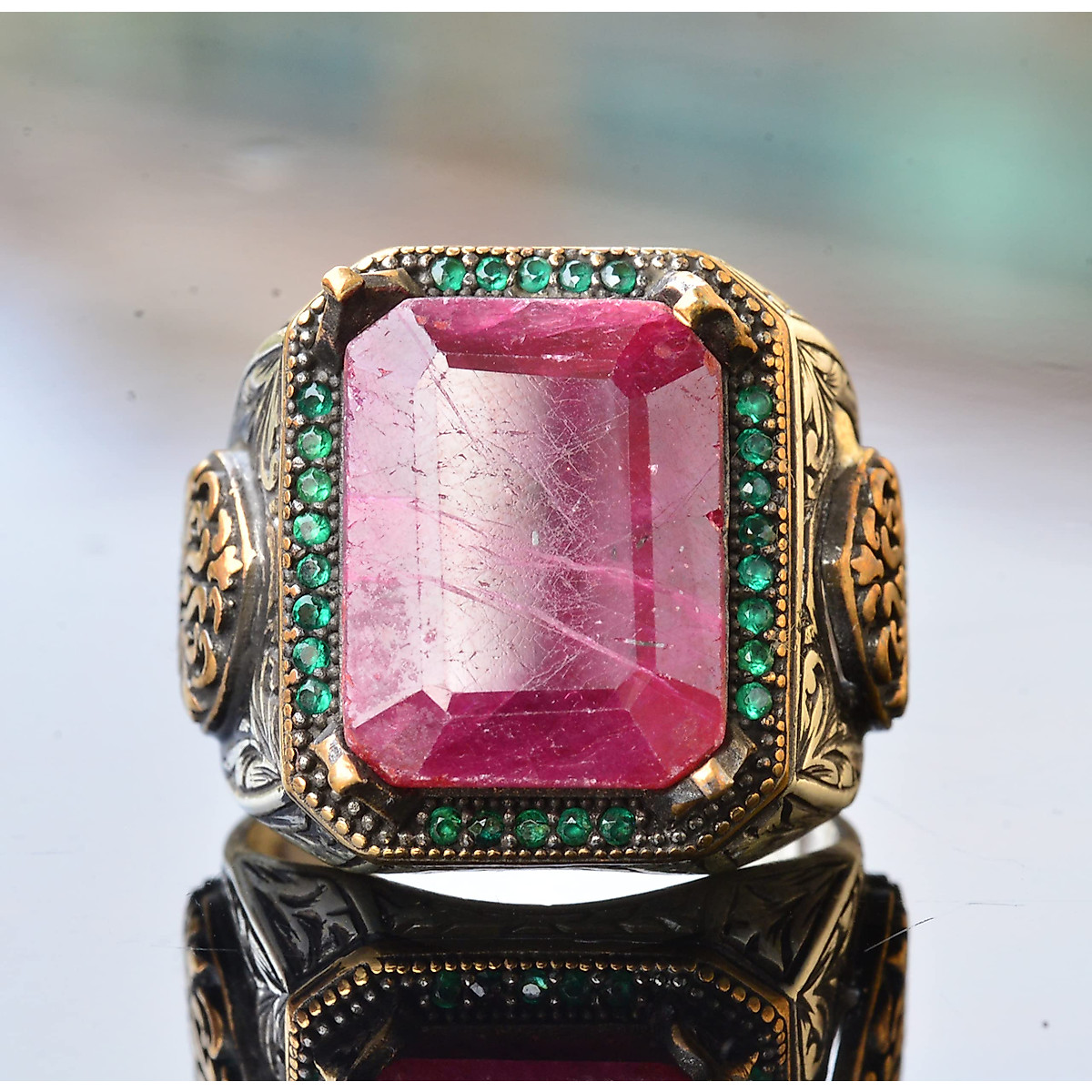 Falcon Jewelry Real Natural Ruby Gemstone Ring, 15.50 Carat, Sterling Silver Ring, Raw Stone, Byzantine Ring red