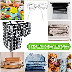 Foldable Stair Basket with Leather Handles, Staircase Storage Box Organizer for Laundry Home and Office Decor (Dark Blue Line)