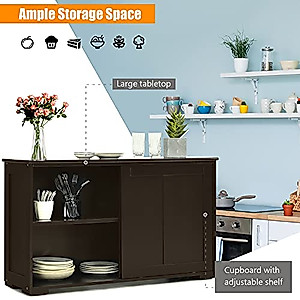 GORELAX Buffet Cabinet with Storage, Stackable Kitchen Sideboard w/Sliding Doors, Storage Cupboard w/Adjustable Shelves, Console Table, Narrow Buffet Table for Dining Living Room (Espresso)