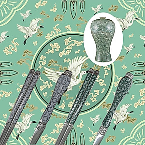 BALWOO [Made in Korea] Goryeo Celadon Design Korean Table Sticky Rice Spoon and Chopsticks 430 Stainless Steel Glossy Surface Mukbang Cutlery (Blue)