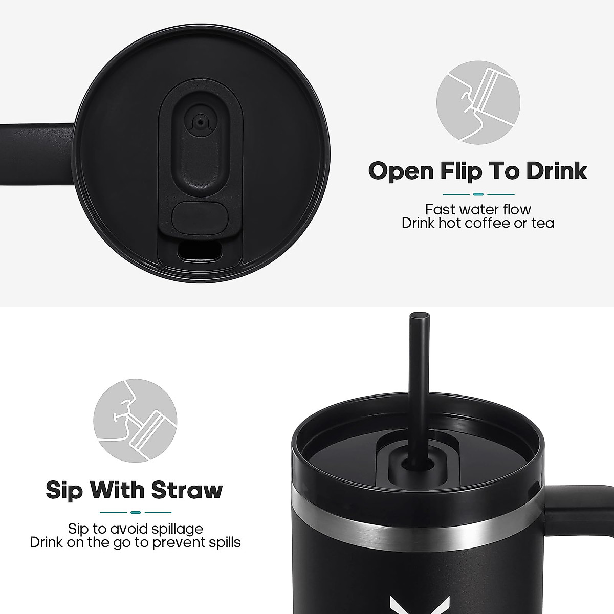 Gedux 40oz Tumbler With Handle, 2-IN-1 Leak Proof Lid (Straw/Flip), Insulated Water Bottle, Stainless Steel Tumbler with Non-Slip Silicone, Wide Mouth Travel Mug Cupholder Friendly Dishwasher Safe