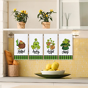 Tatuo 4 Pcs St. Patrick's Day Kitchen Towel Irish Shamrock Dish Towels Bath Towels 18 x 28 Inch Happy St. Patrick's Day Bathroom Towels Hand Towels Absorbent Drying Cloth for Kitchen Bathroom