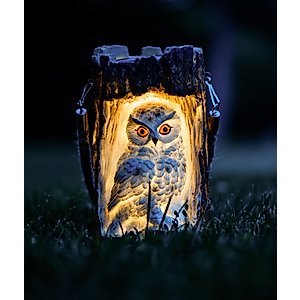 The Roo - White Owl Solar Powered Figurine - Outdoor Garden Decor - Backyard Waterproof Animal Garden Statue - Hanging Owl Solar Powered Light for Outside - Patio, Yard, and Lawn