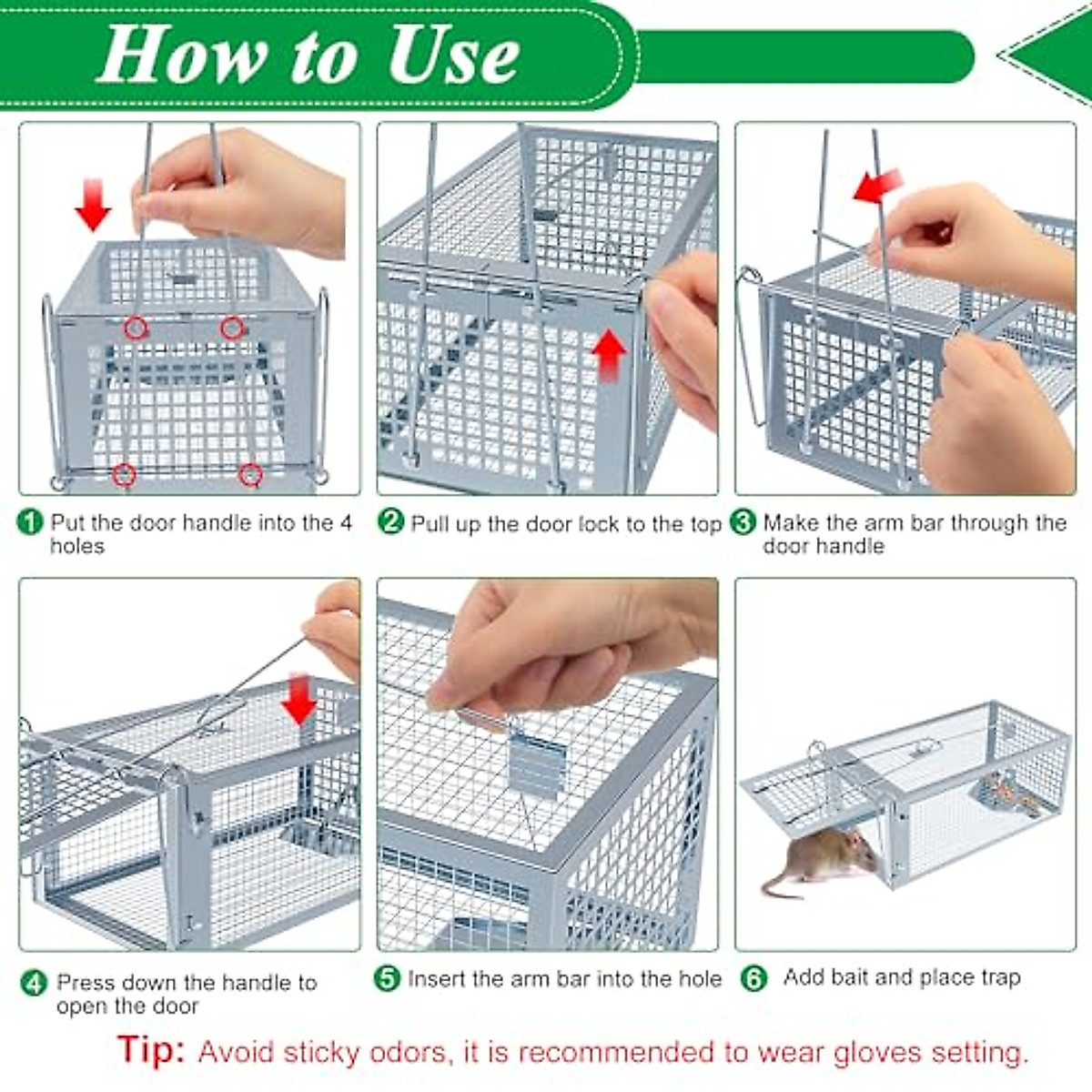 2 Packs Humane Rat Trap Outdoor Mouse Traps Indoor Use, Rodent Chipmunk Traps for Small Live Animal Catch and Release