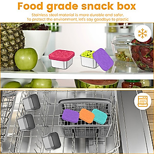 6 Pcs Stainless Steel Sauce Containers,2oz Metal Mini Snack Food Store Box Containers and Silicone Lids, Reusable Small Portable Boxes, Dishwasher Safe for Daycare School Office Travel, Leakproof