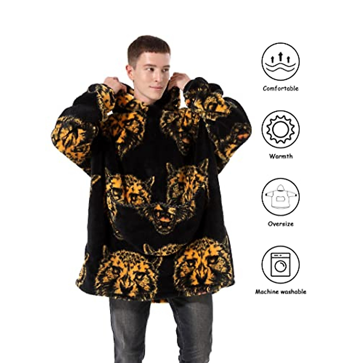 Lushforest Wearable Blanket oversized Hoodie, Super Warm and Cozy Sherpa Fleece Hooded body Sweatshirt Blanket, Thick Flannel Blanket with Elastic Sleeves and Giant Pocket for Women Adults Men Teens