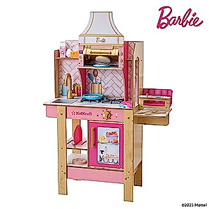 KidKraft Cook with Barbie™ Wooden Play Kitchen with Lights, Sounds, Water-Reveal Food and 30 Accessories