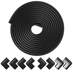 Arinbeb Foam Corner Protector Edge and Corner Guard, with 19 feet Length Foam Safety Bumpers, Baby Proofing Safety Table Corner Protectors Baby Proof Corner Black