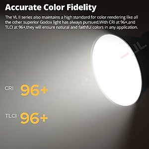 Godox VL150II 165W 5600±200K CRI96+,TLCI 96+ LED Studio Video Light with APP Control, Built-in FX Effects, Outdoor-Indoor Dual-use LED Continuous Light （VL150 Upgrade ）