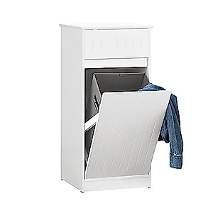 SoBuy Laundry Hamper Cabinet with Basket and 1 Drawer, Tilt-Out Laundry Hamper, Bathroom Storage Cabinet Unit with Drawer, White BZR110-W