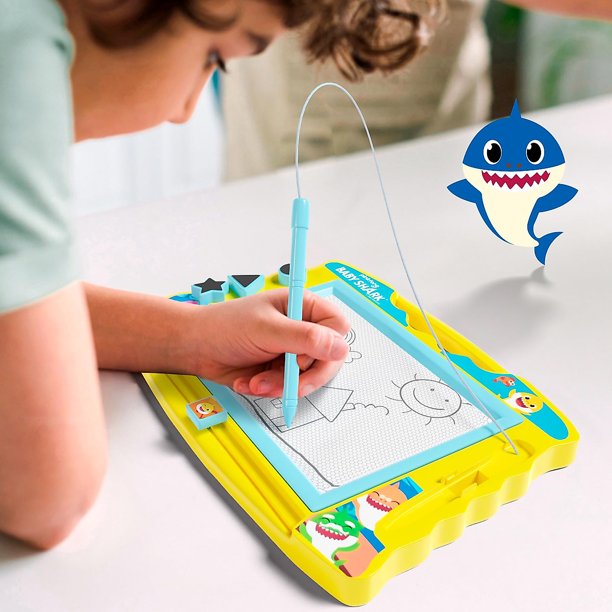 Lollipop Baby Shark Magnetic Drawing Board with Stylus and 3 Stamps, for Boys or Girls (Blue)…