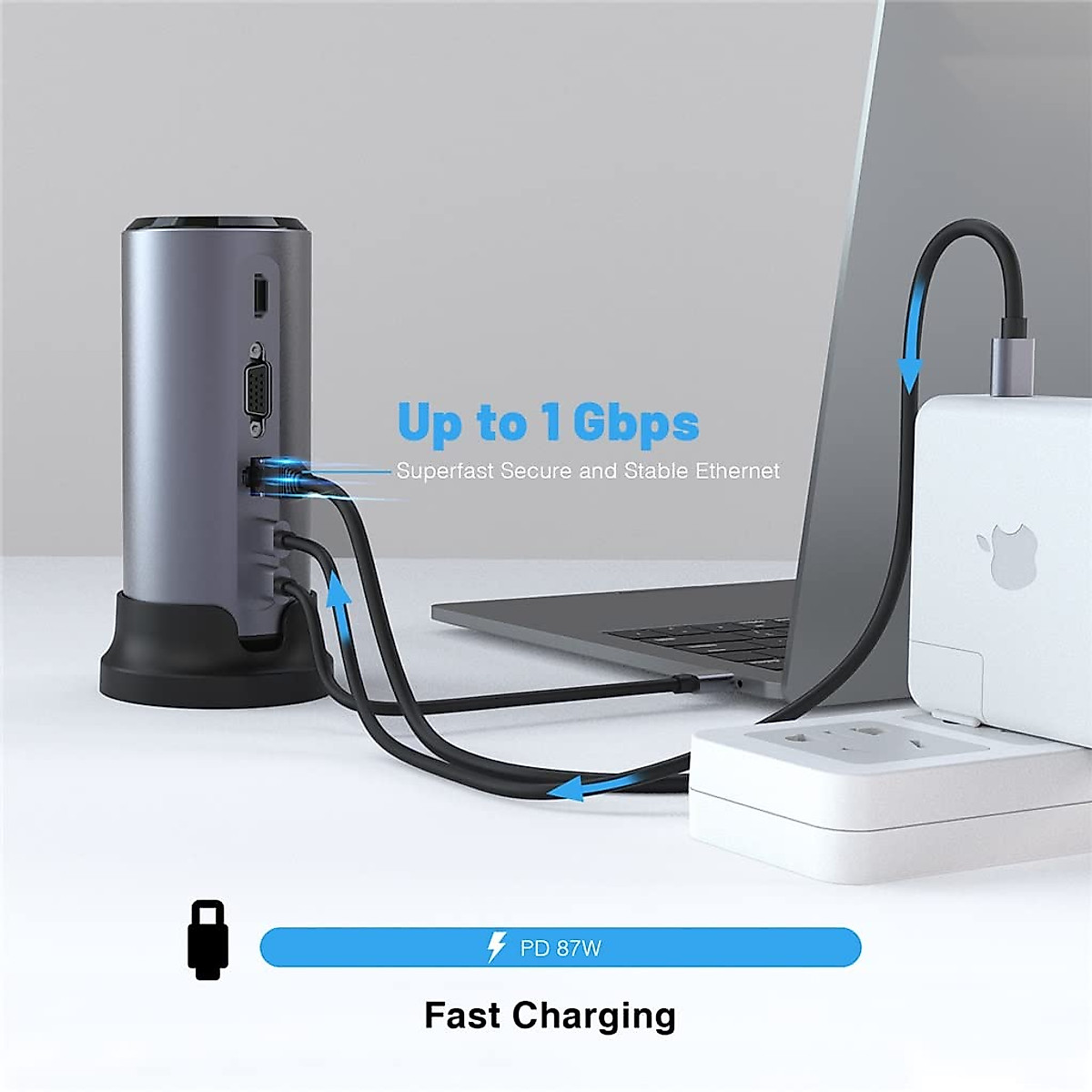 HOUKAI 12 in 1 USB C HUB Dock USB C to Multi HDMI RJ45 VGA USB 3.0 USB C Data with PD Power Adapter Docking Station USB-C