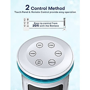 43-INCH Evaporative Air Cooler, BREEZEWELL Windowless Air Conditioner Portable for Room, 70°Oscillating Cooling Fan w/LED Screen, 15H Timer & Remote, 4 Modes & 3 Speeds, Air Cooler for Bedroom Office