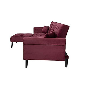 Peciafy Modern Reversible Sectional Sofa Couch for Living Room L-Shape Sofa Couch 3-seat Sofas Solid Wood Legs for Small Space, Decor with Metal Nails - Wine Red