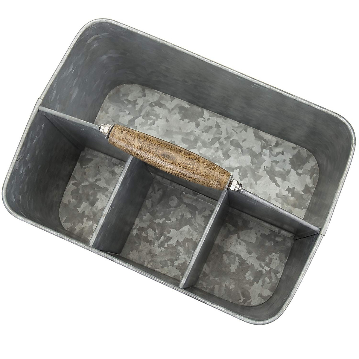 MyGift 4-Slot Rustic Galvanized Metal Utensil Holder, Picnic Storage Organizer for Paper Plates, Napkins and Silverware - Handcrafted in India