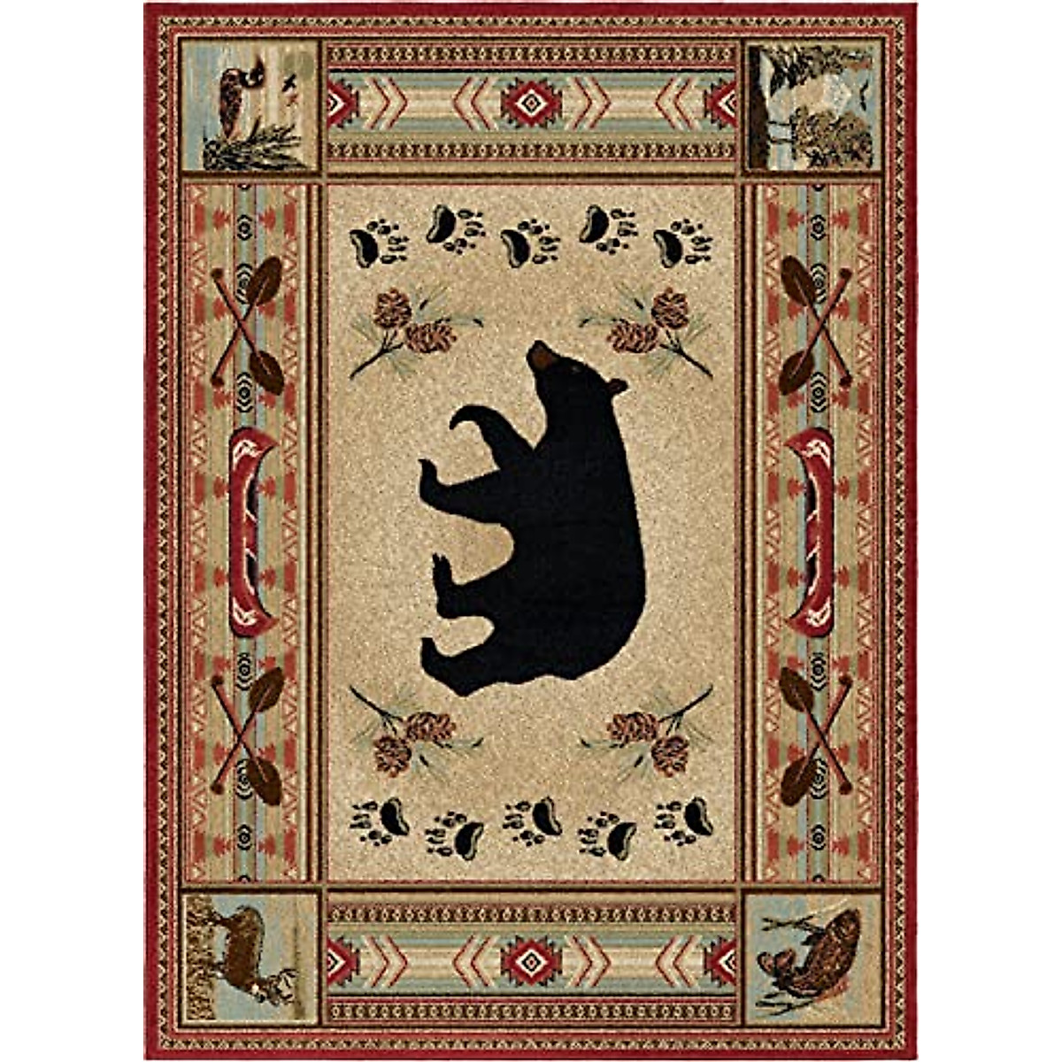 Rustic Lodge Bear Red 4x5 Area Rug, 3'11x5'3