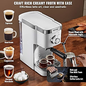VEVOR Espresso Coffee Machine, 15Bar Semi-Automatic Espresso Maker with Milk Frother Steam Wand, Professional Cappuccino Latte Machine with High-Power Boiler & Removable Water Tank, NTC Control System